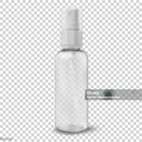 스프레이 벡터 일러스트가 있는 투명한 플라스틱 화장품 병 소독제 미스트 열수 용기 여행 형식 뷰티 제품 패키지 3차원 형태에 대한 스톡 벡터 아트 및 기타 이미지 Istock