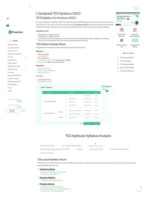 Reasoning Updated Tcs Syllabus 2023 For Tcs Written Test Aptitude Exam Pdf Test
