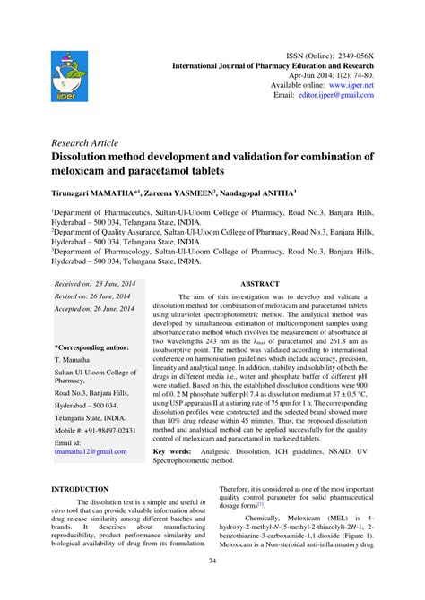 Pdf Dissolution Method Development And Validation For Combination Of Meloxicam And Paracetamol