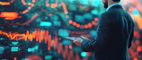 Ai Illustration Of A Businessman Using A Phone And Data Center Stock Illustration