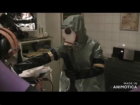Rubbernurse Agnes Heavy Rubber Green Clinic Gown With Hood And White Gasmask Deep Pegging