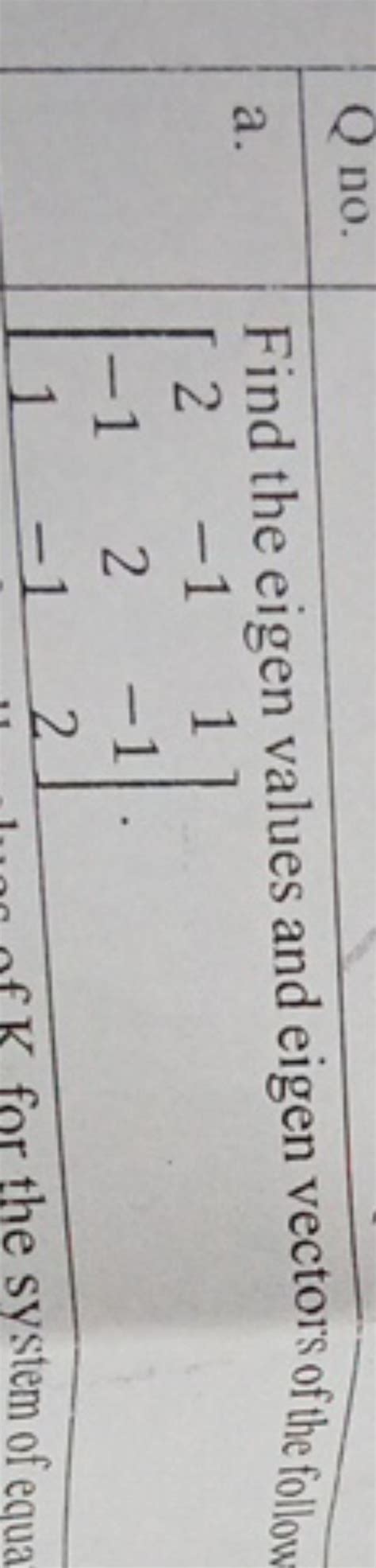 Begin Tabular L L Q No And Find The Eigen Values And Eigen Vect