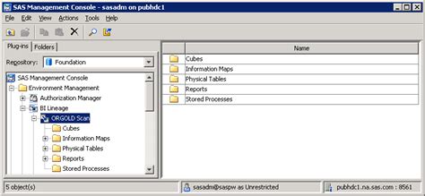 working with sas folders using the bi lineage plug in