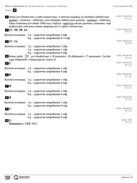 Budowa Atomu Nukleony I Elektrony Klucz Odpowiedzi Pdf