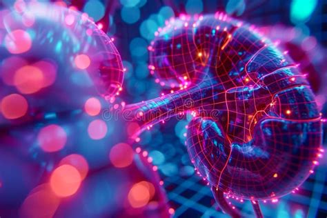Futuristic Neon Lit Digital Brain Concept Illustration With Glowing