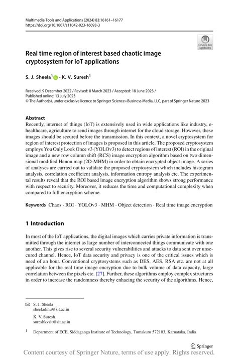 Real Time Region Of Interest Based Chaotic Image Cryptosystem For Iot Applications