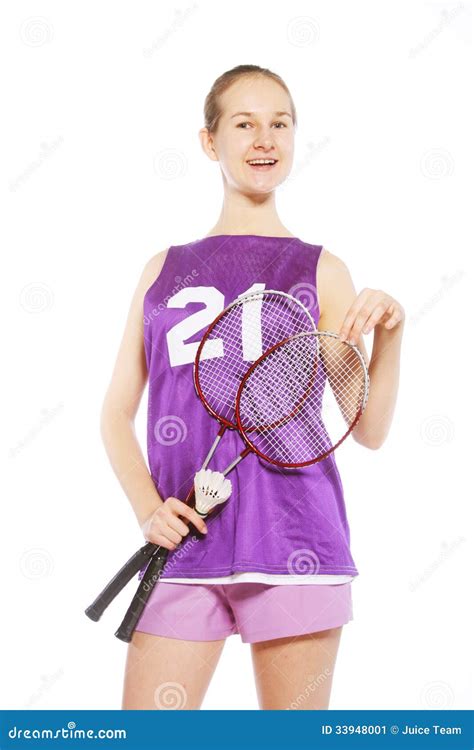 Pretty Girl With A Badminton Racket Stock Image Image Of Hand Posing 33948001
