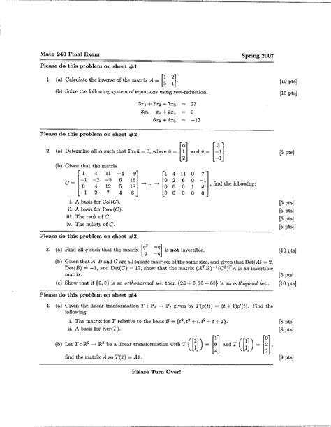 8 Problems On Introduction To Linear Algebra Final Exam Math 240