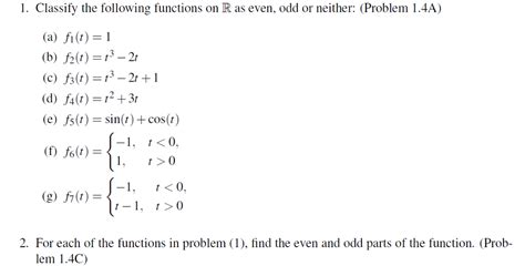 Solved 1 Classify The Following Functions On R As Even Odd