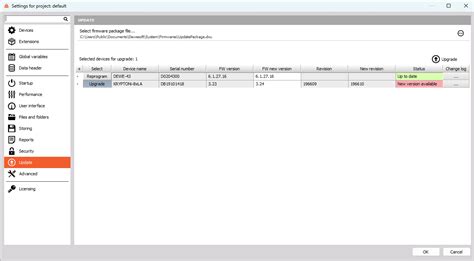 Update Settings Options Dewesoft X Manual En