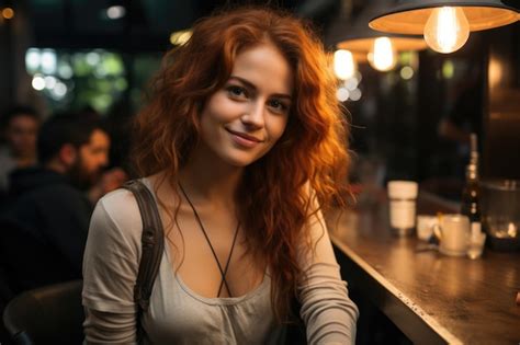 Premium Ai Image Well Done Girl Smiling Redhead Flashing And Showing