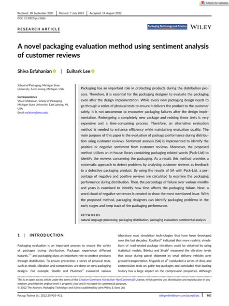 Packag Technol Sci 2022 Esfahanian A Novel Packaging Evaluation