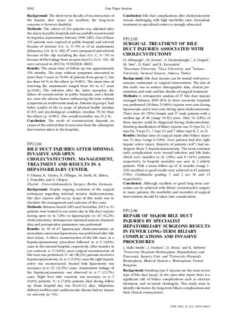 Pdf Repair Of Major Bile Duct Injuries By Specialist Hepatobiliary Surgeons Results In Fewer