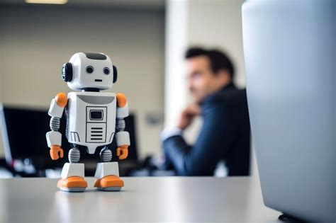 Premium Ai Image Small Robot Assistant On Desk In Office Next To Man Humanrobot Interaction