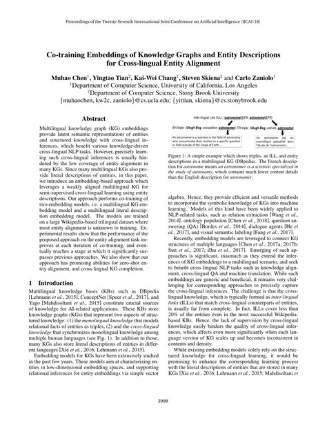 Pdf Co Training Embeddings Of Knowledge Graphs And Entity Descriptions For Cross Lingual