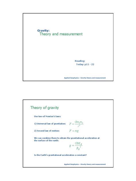 Applied Geophysics Gravity Theory And Measurement Pdf Geophysics Gravity