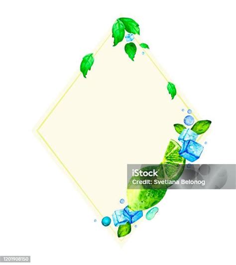 육즙이 신선한 라임 녹색 잎과 텍스트 공간이얼음 큐브과일 프레임 엽서 초대장 및 광고 포스터에 대한 수채화 그림 감귤류 과일에 대한 스톡 벡터 아트 및 기타 이미지 Istock