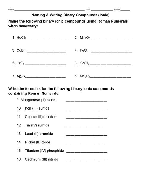 Naming And Writing Binary Compounds Ionic Roman Numerals Name Studocu