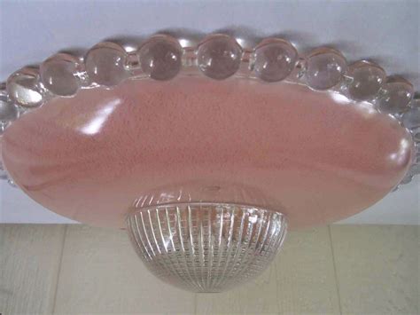 Glass Ceiling Fixture Shade Art Deco Pink With Textured Glass Dome