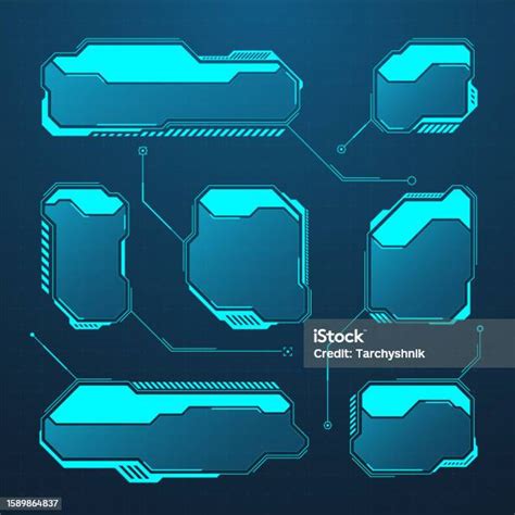 파란색 미래형 Hud 또는 Ui 요소 공상 과학 사용자 인터페이스 텍스트 상자 설명선 경고 메시지 프레임 정보 상자 템플릿입니다 디지털 스타일의 현대적인 게임 인터페이스