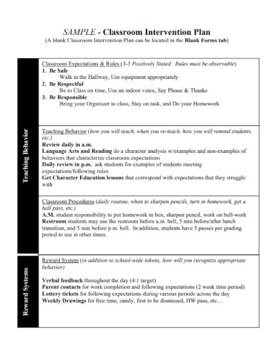 FREE 6 Classroom Intervention Plan Samples Behavior Crisis