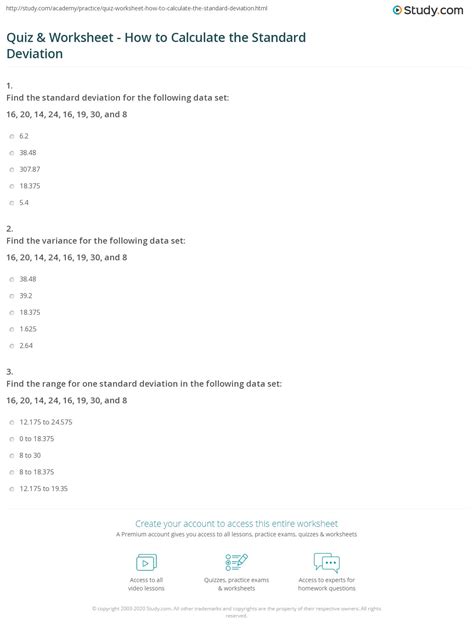 Quiz And Worksheet How To Calculate The Standard Deviation Worksheets Library