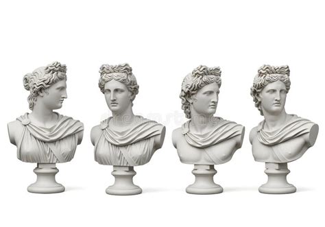 Collection Of Four Classical Marble Busts Of Apollo And Artemis Stock