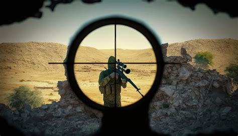 Premium Ai Image View Through Scope Sniper Rifle To Military Soldier