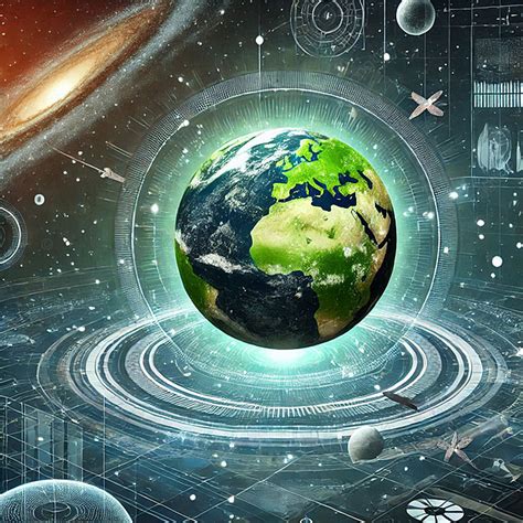 A Green Planet Surrounded By Stars And Futuristic Technology Background