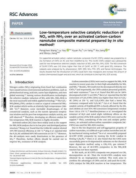 Pdf Low Temperature Selective Catalytic Reduction Of No X With Nh 3 Over An Activated Carbon