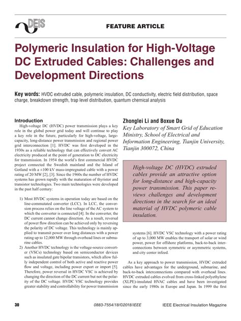 Pdf Polymeric Insulation For Hvdc Extruded Cables Challenges And