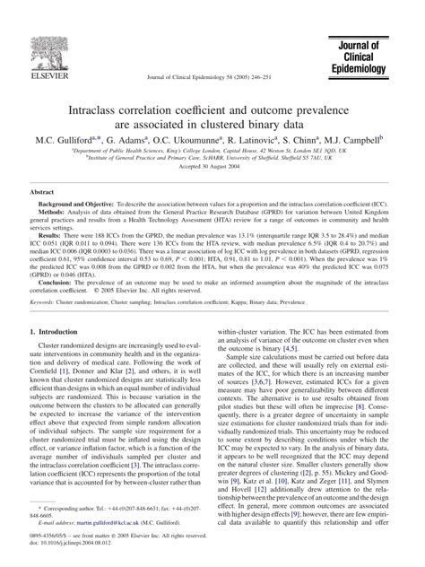 Pdf Intraclass Correlation Coefficient And Outcome Prevalence Are Associated In Clustered