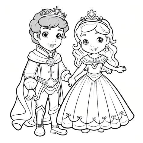 Livro De Colorir Para Crianças Príncipe E Princesa Felizes Vetor