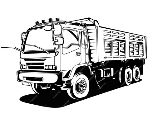 Ilustración En Blanco Y Negro De Un Camión Volquete Vector Premium