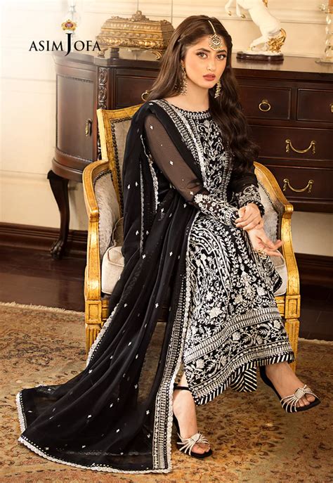 Asim Jofa Black Jhilmil Formal Collection Chiffon Replica Shrenz