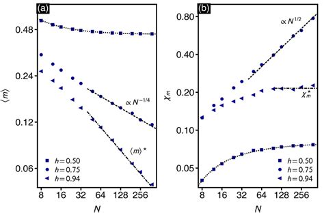 scaling behavior at selected values of h a order parameter m in the
