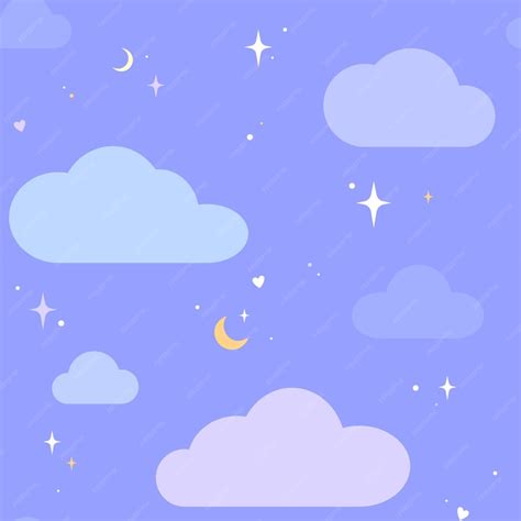 Cielo Con Nubes Luna Estrellas Centelleantes Y Corazones Patrones