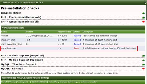 Cacti Fix Error A Valid Timezone That Matches MySQL And The System