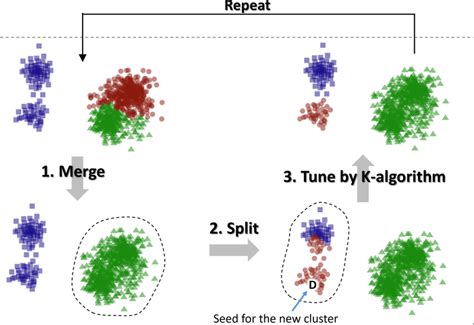 The M Algorithm Merges 2 Random Clusters Splits 1 Random Cluster And Download Scientific