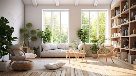 무성한 천연 식물이 있는 멋진 스칸디나비아 농가 거실 3d 렌더링 3d 식물 배경 살아있는 식물 배경 거실 배경 이미지 Hd 3d 식물 살아있는 식물 거실 배경