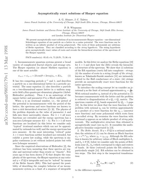 pdf asymptotically exact wave functions of the harper equation