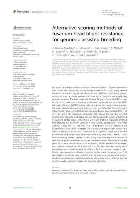 Pdf Alternative Scoring Methods Of Fusarium Head Blight Resistance For Genomic Assisted Breeding