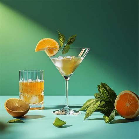 A Glass Of Cocktail And A Glass Of Orange Juice On A Table Premium Ai Generated Image