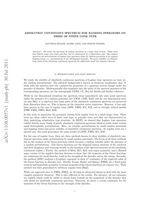 Pdf Absolutely Continuous Spectrum For Random Operators On Trees Of