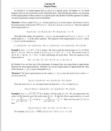 Solved Calculus III Tangent Planes In Calculus I We Found Chegg