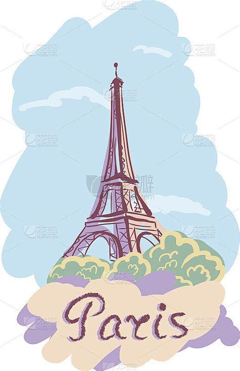 彩色的埃菲尔铁塔矢量插图。