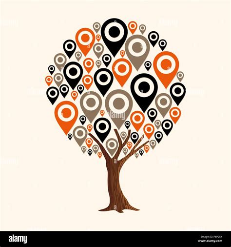 Tree With GPS Icons Concept Illustration About Travel Location Navigation App Or Map