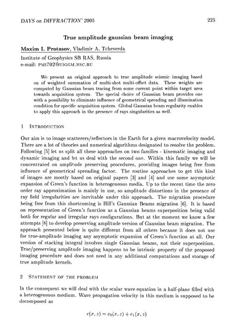 Pdf True Amplitude Gaussian Beam Imaging