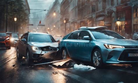 On The Car Crash Traffic Accident Scene Multiple Car Crash Each Other