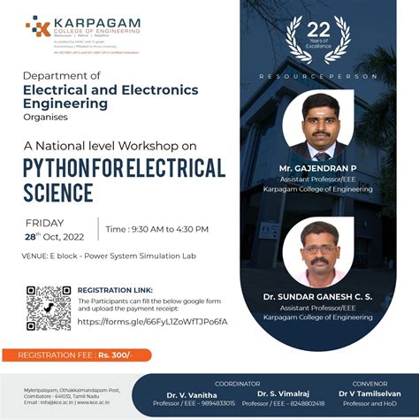 Python For Electrical Science 2022 Karpagam College Of Engineering Workshop Coimbatore